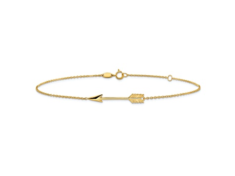 10k Yellow Gold Polished and Textured Arrow Charm Cable Link Anklet ...