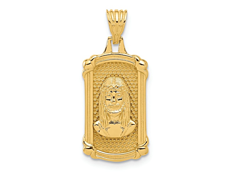 14k Yellow Gold Polished and Textured Jesus Dog Tag Pendant - 18PYCA | JTV