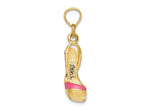 14k Yellow Gold Textured Pink Enameled 3D Open Toe High Heel Charm ...