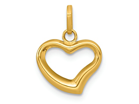 14K Yellow Gold Polished Open Heart Charm Pendant - 18ZFWA | JTV