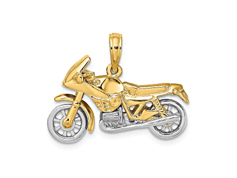 14k Two-tone Gold 3D Moveable Motorcycle Charm - 190ZNA | JTV