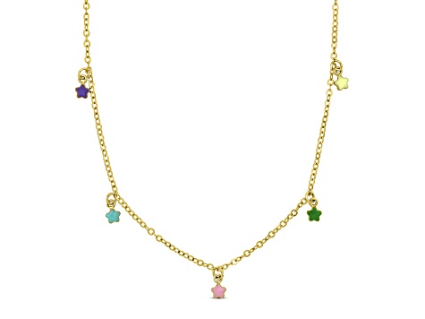 Children s 14K Yellow Gold Multi Color Enamel Star Charms Station Necklace 15 1 Ext. 1933BA JTV