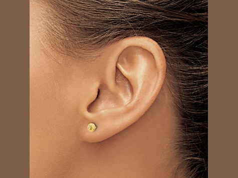 Jtv 14K Yellow Gold 4.5mm Polished and Diamond Cut Button Stud Earrings