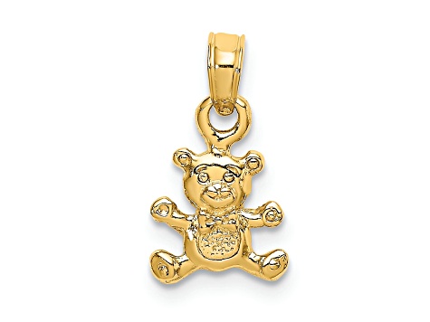 14k Yellow Gold Children's 3D Mini Teddy Bear Charm - 19PQBA | JTV