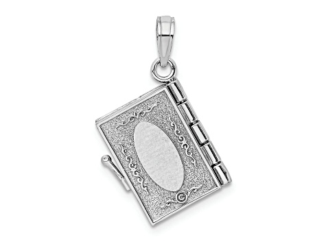 Rhodium Over 14k White Gold 3D Textured Moveable Ten Commandments Book ...