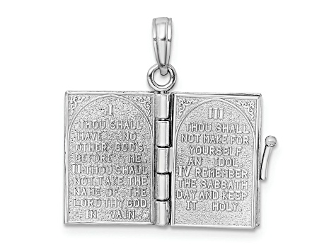 Rhodium Over 14k White Gold 3D Textured Moveable Ten Commandments Book ...