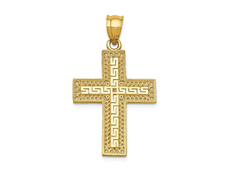 14k Yellow Gold Textured Greek Filigree Cross Pendant - 19SM5A | JTV