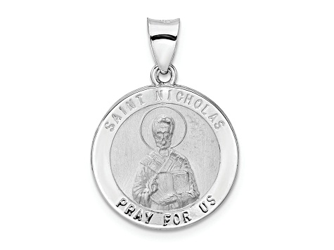 Rhodium Over 14k White Gold Polished and Satin Saint Nicholas Medal ...