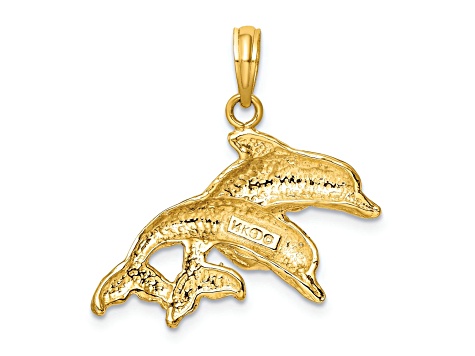 14k Yellow Gold Polished and Textured Double Dolphins Pendant - 1BJ1LA ...
