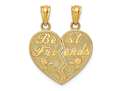 14k Yellow Gold Brushed BEST FRIENDS Break Apart Heart Pendants ...