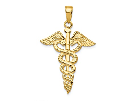 14k Yellow Gold Textured Caduceus Pendant - 1BQKSA | JTV