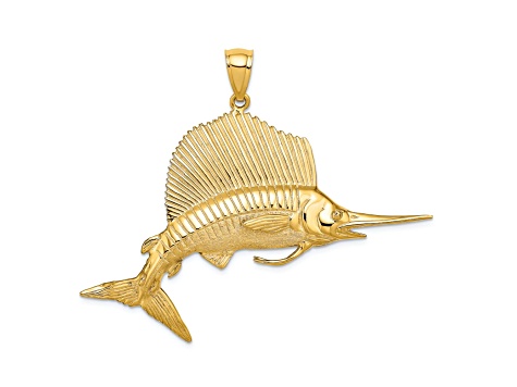 14k Yellow Gold 3D Polished, Satin and Textured Sailfish Charm - 1C00BA ...