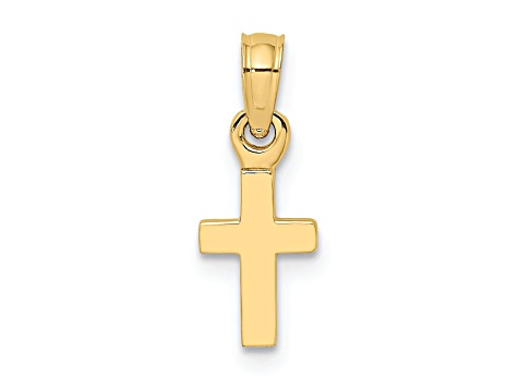 14k Yellow Gold 3D and Polished Mini Cross Charm - 1C2Y8A | JTV
