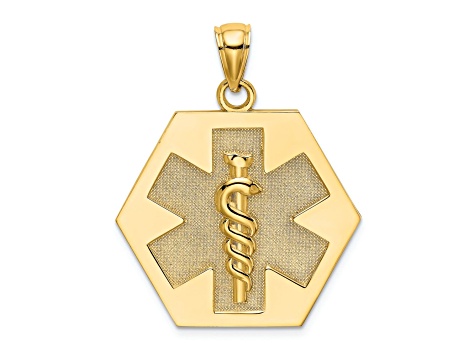 14k Yellow Gold Textured Caduceus Medical Disc Charm - 1C3TDA | JTV
