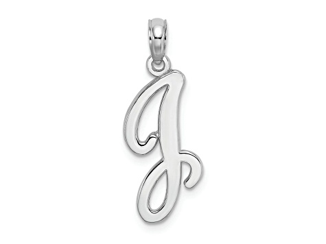 Rhodium Over 14k White Gold Polished Script Letter J Initial Pendant ...