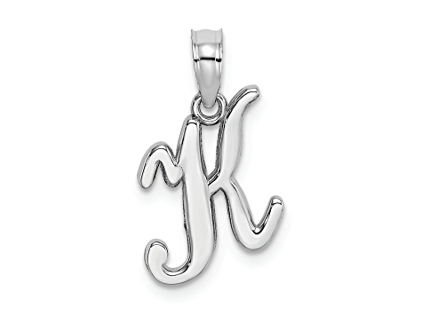 Rhodium Over 14k White Gold Polished Script Letter K Initial Pendant ...