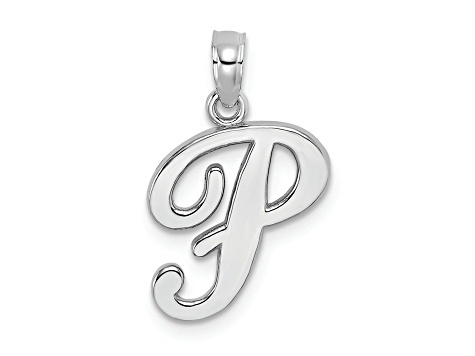 Rhodium Over 14k White Gold Polished Script Letter P Initial Pendant ...