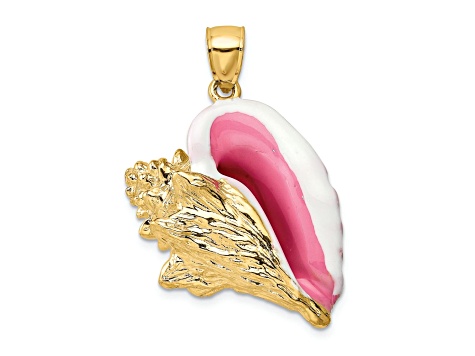 14k Yellow Gold Textured Enamel Large Conch Shell Pendant - 1C8C2A | JTV