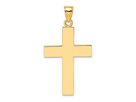 10K Yellow Gold Polished Large Block Cross with Open Back Charm ...