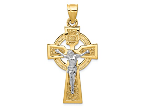 14K Yellow and White Gold Polished Celtic INRI Crucifix Pendant ...