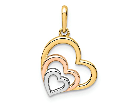 14k Tri-color Gold Polished 3 Hearts Pendant - 1CLLZA | JTV