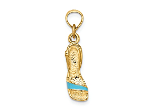14k Yellow Gold 3D Textured Aqua Enameled Open Toe High Heel Charm ...