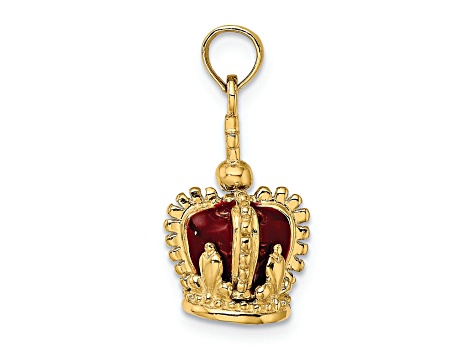 14k Yellow Gold 3D Textured Red Enamel Inside Crown with Cross on Top ...