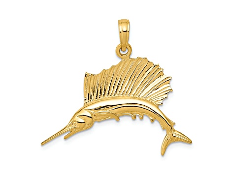 14k Yellow Gold Polished Sailfish Pendant - 1D8DJA | JTV