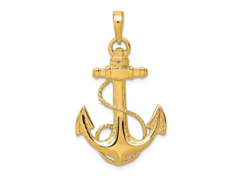 10K Yellow Gold Textured Anchor with Rope Pendant - 1D959A | JTV
