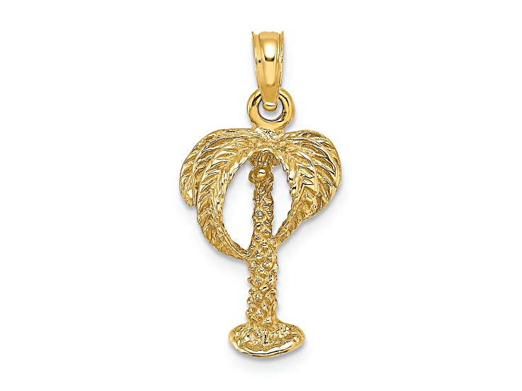 10K Yellow Gold 2D Textured Palm Tree with Coconuts Charm - 1DF5XA | JTV