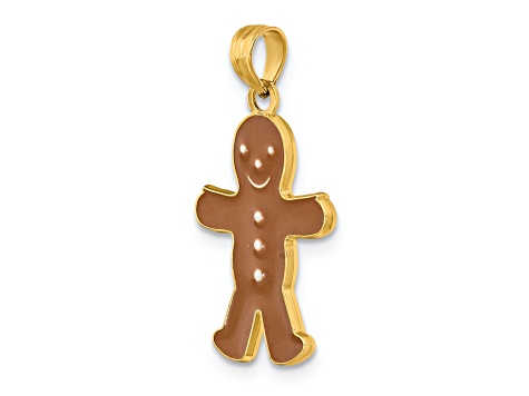 14K Yellow Gold Enameled Gingerbread Man Charm Pendant - 1DFSMA | JTV