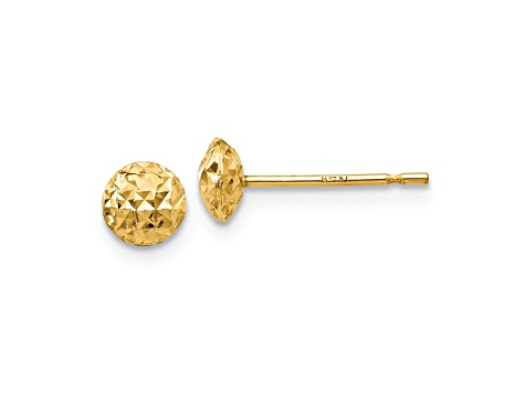 14k Yellow Gold Diamond-Cut 5mm Circle Puffed Stud Earrings - 1DW0GA | JTV