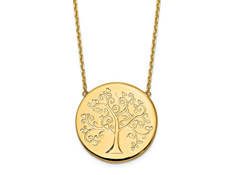 14k Yellow Gold Polished Tree of Life Pendant Cable Link 18 Inch ...
