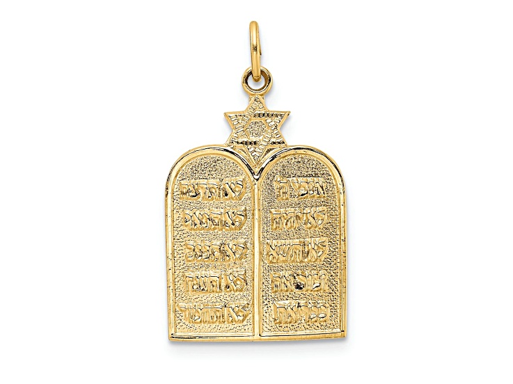 14k Yellow Gold Polished Solid Ten Commandments and Star Pendant ...