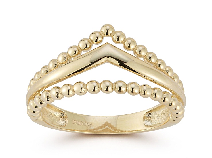 Bellissima Gold 14K Yellow Gold Triple Stack Beaded V Ring - 1I6I7A | JTV