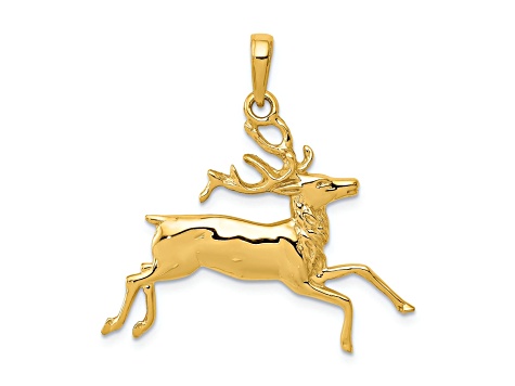 14k Yellow Gold Deer Running Pendant - 1L921A | JTV