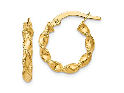 10k Yellow Gold 11/16 inch Polished and Textured Twisted Hinged Hoop Earrings - 1M55HA | JTV