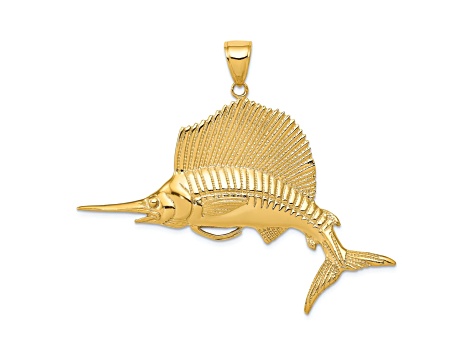 14k Yellow Gold Textured Sailfish Pendant - 1M8YJA | JTV