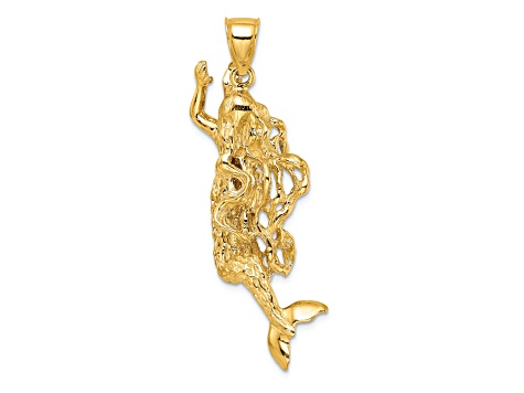14k Yellow Gold 3D Textured Large Mermaid Charm - 1MJ9YA | JTV