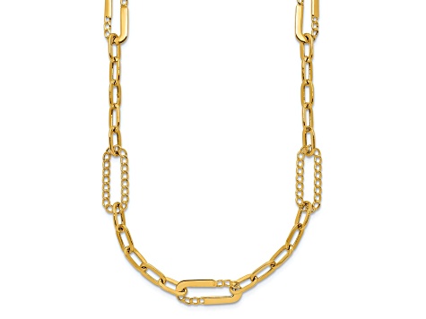 14K Yellow Gold Polished Fancy Paperclip Necklace - 1O4WPA | JTV