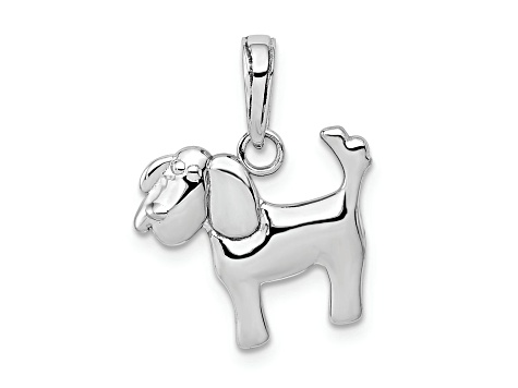 Rhodium Over 10K White Gold Polished Dog Charm - 1RVM0B | JTV