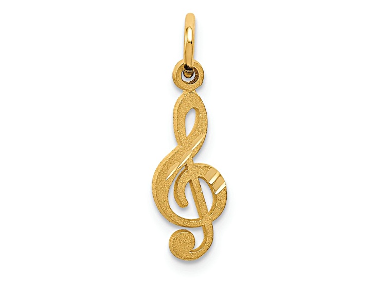 14k Yellow Gold Brushed and Diamond-Cut Treble Clef Charm - 1SVWSA | JTV