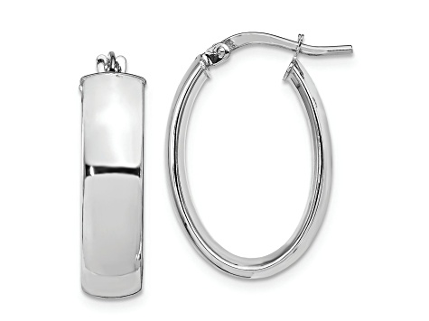 Rhodium Over 14K White Gold 1 inch Polished Oval Hoop Earrings - 1SWH8B ...