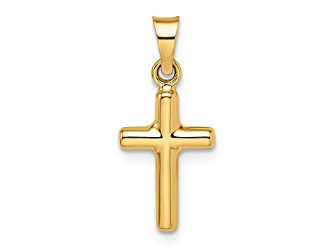 14K Yellow Gold Polished Diamond-cut Reversible Puffed Cross Pendant ...