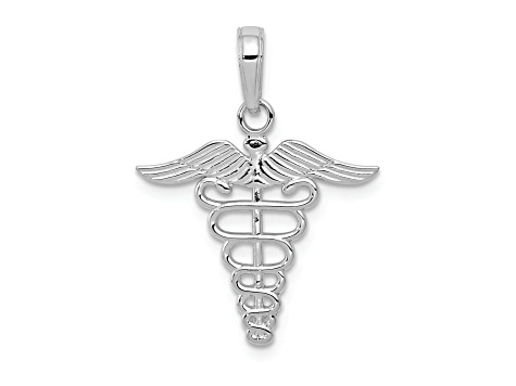 Rhodium Over 10K White Gold Textured Caduceus Pendant - 1X3XVB | JTV