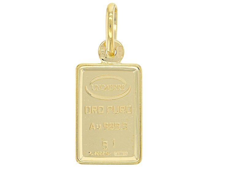 24K Yellow Gold 1G Ingot Pendant with 10K Yellow Gold Frame