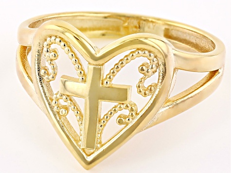 10k Yellow Gold Heart & Cross Ring - AU2128 | JTV