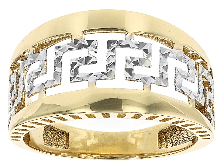 10k Yellow Gold & Rhodium Over 10k Yellow Gold Greek Key Ring - AU2243 ...