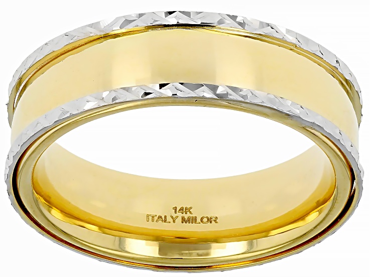 14k Yellow Gold Two-Tone Diamond-Cut Edge Band Ring - AU2364 | JTV