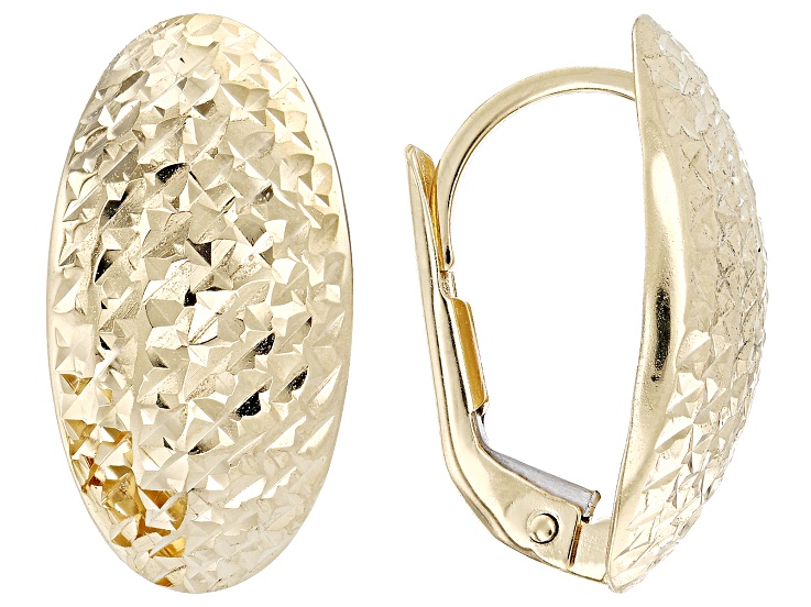 18k Yellow Gold Oval Diamond Cut Lever Back Earrings - AU2512 | JTV